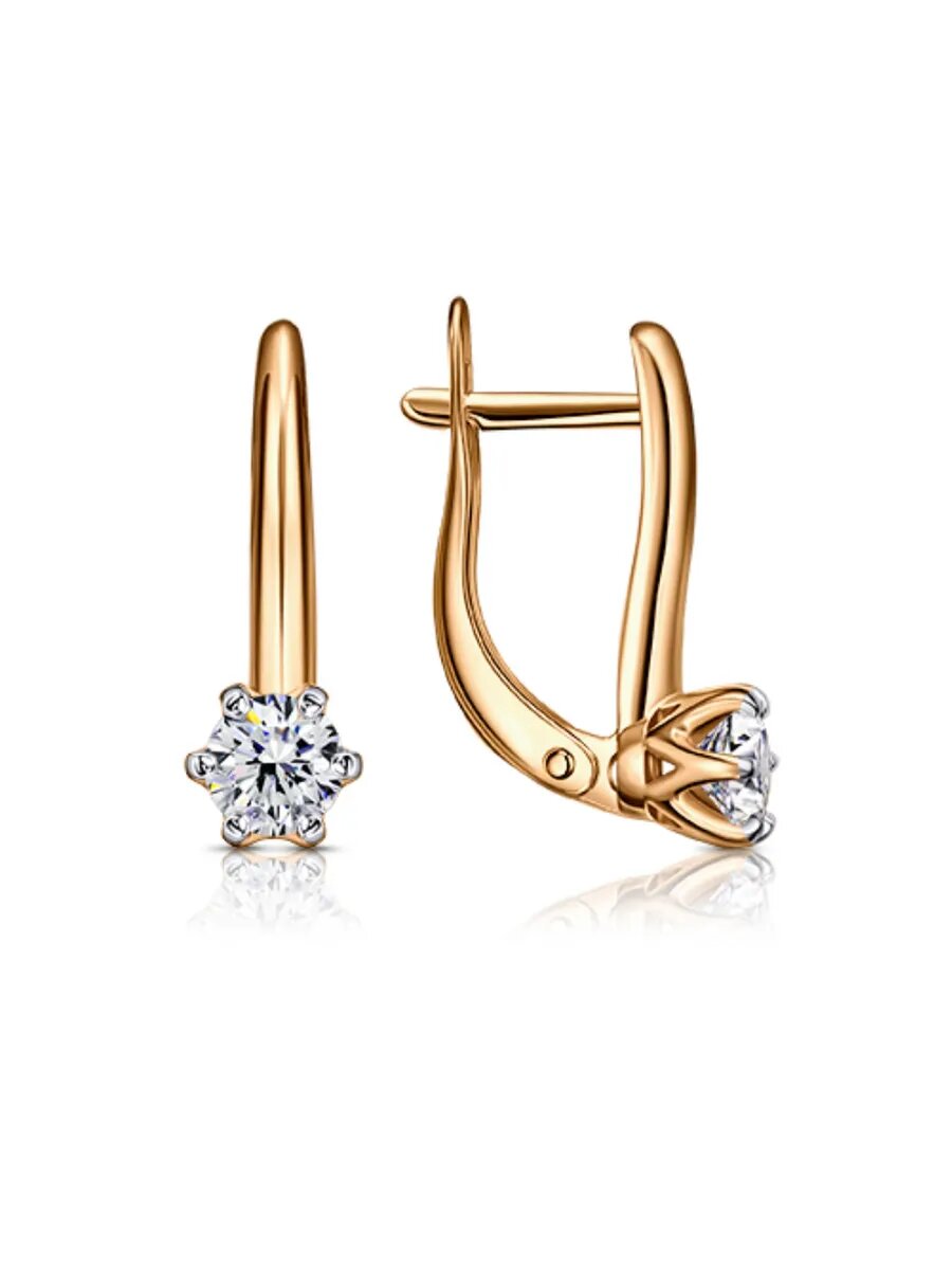 Серьги, серебро, 925 проба, золочение, фианит