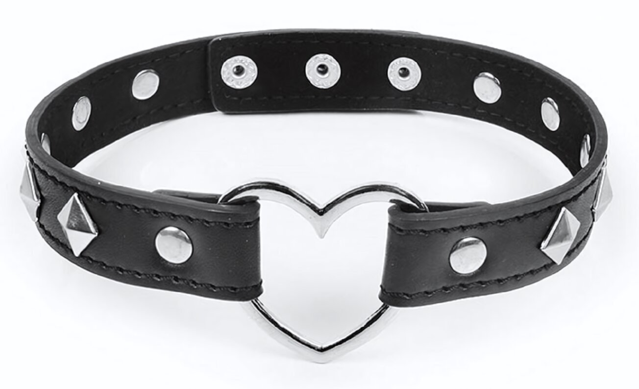 Чокер BDSM с сердечком и металлическими украшениями, регулируемый, чёрный