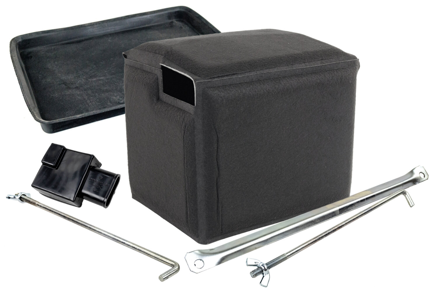 Крепление аккумулятора с термокейсом, резиновым ковриком и чехлом плюсовой клеммы для ВАЗ 2101, 2103, 2106