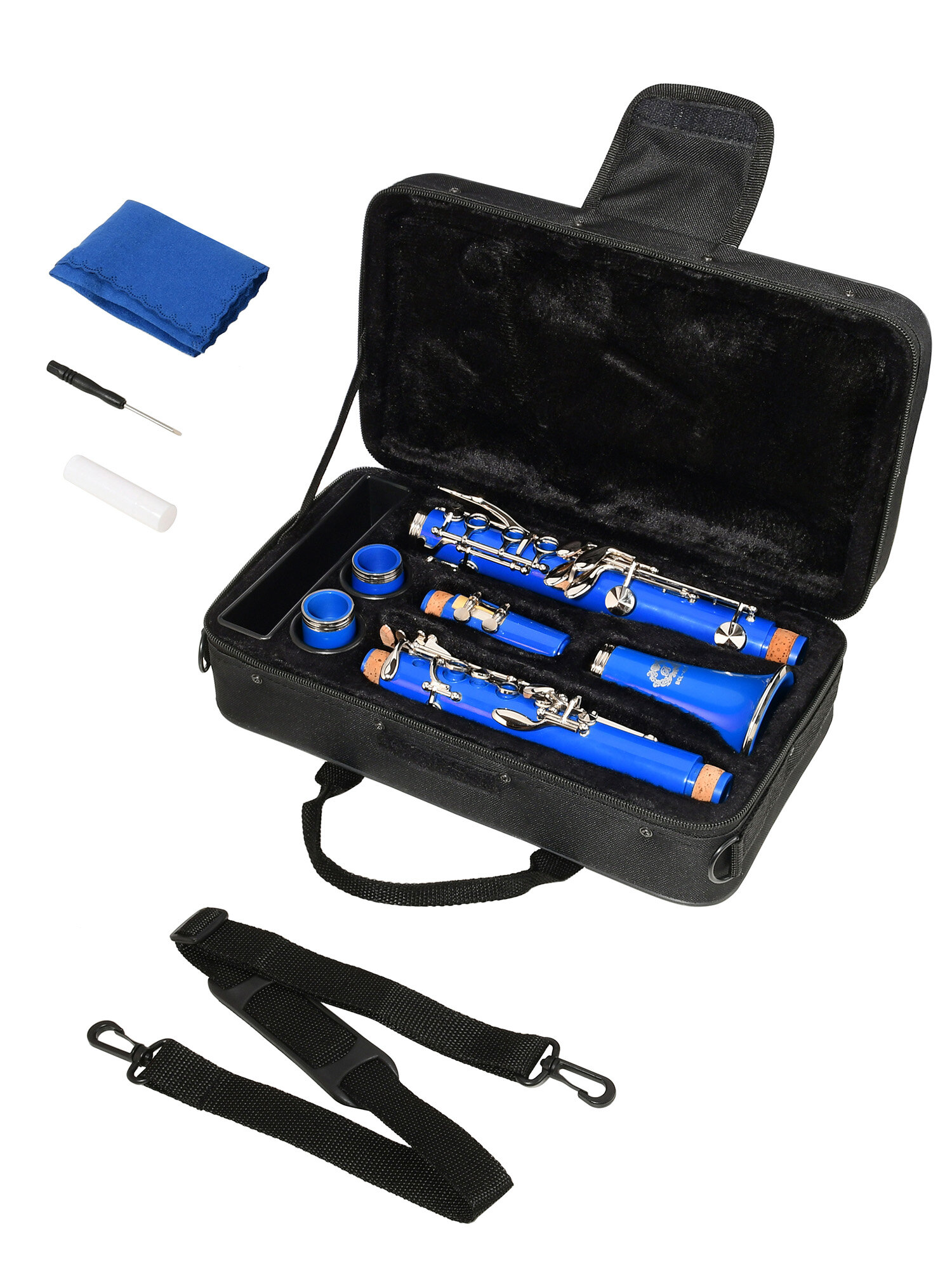 Кларнет Студенческий Bb Bennett BCL-407 BL синий Си-бемоль Французская система 17 клапанов, мундштук, одна трость, кейс