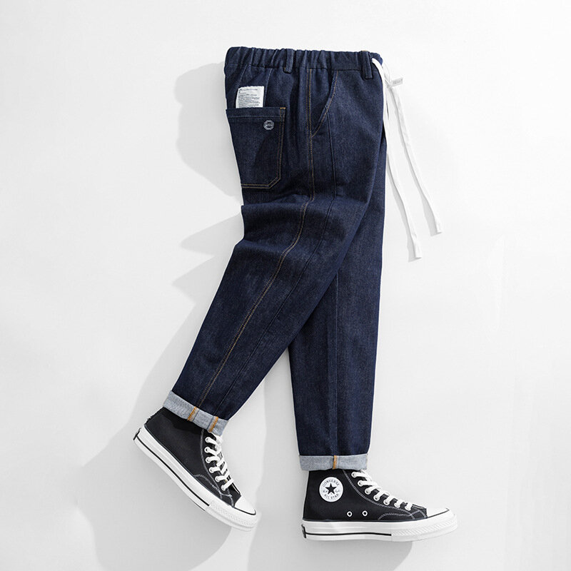 Охоты Брюки JYL Чистый цвет Новые джинсы муж. модные эластичный пояс повседневные джинсы муж. плус размер маленькие ноги штаны муж. Синий/2XL