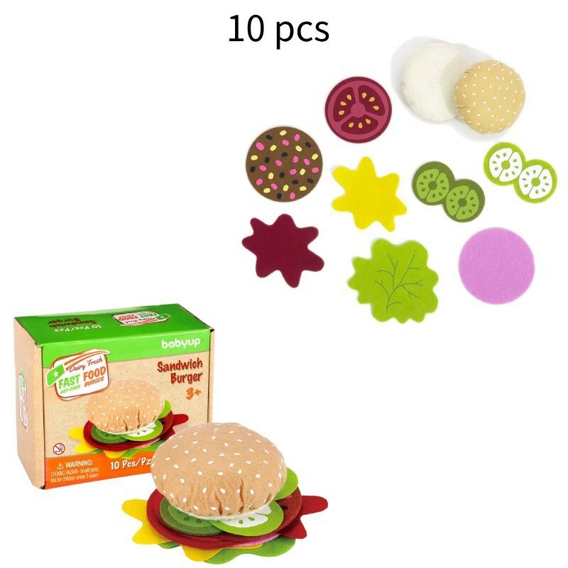 Versatile diy felt burger set with 10 colorful pieces for creative cooking play for kids