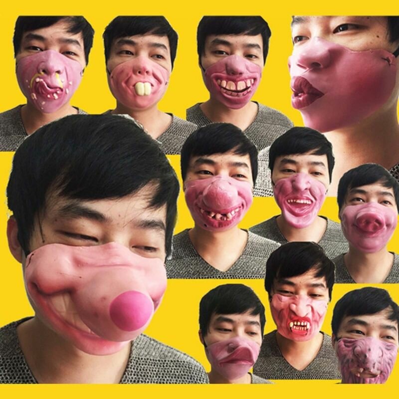 Забавная маска на половину лица Хэллоуин-Зубы Кролика 05