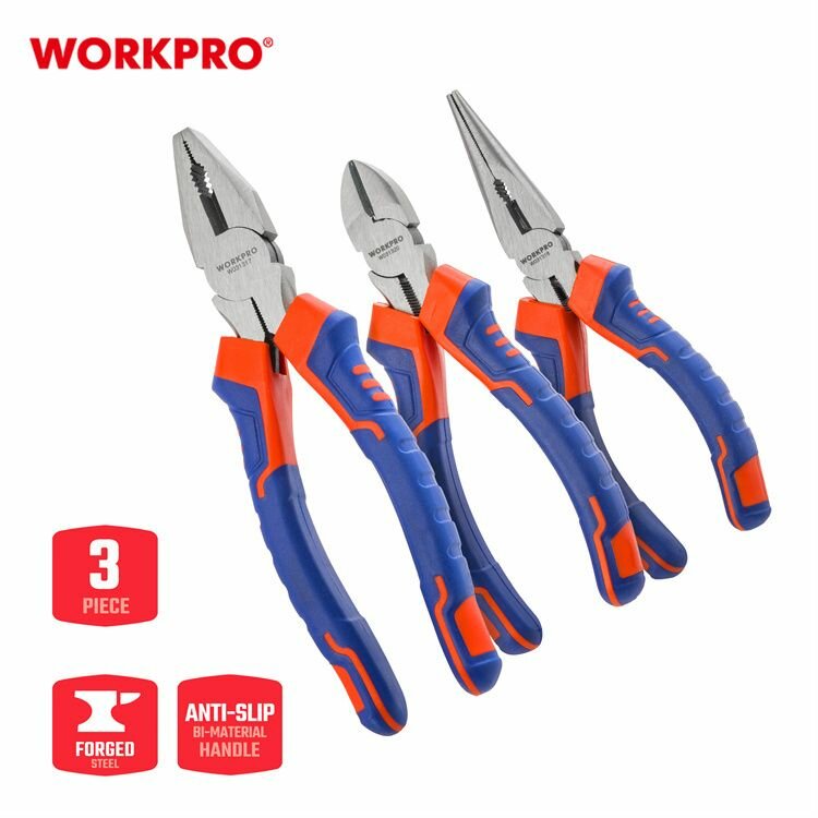 Набор из 3 инстр. (пассатижи 200мм, бокорезы 160мм, длинногубцы 160мм) WORKPRO