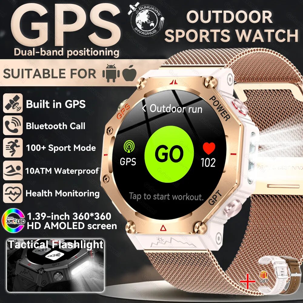 GPS Outdoor Smartwatch Gold Mesh Belt 2A