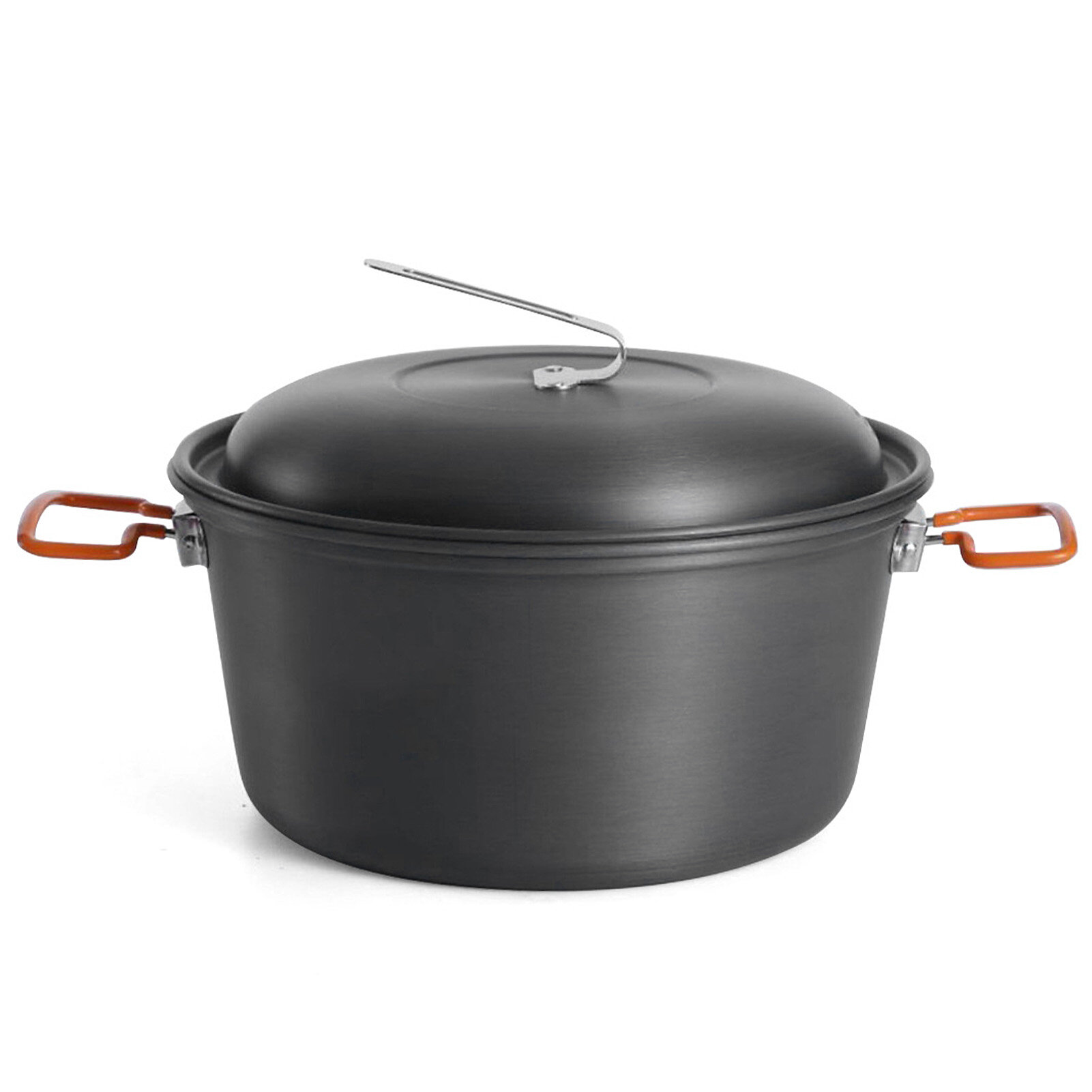 Кamping Cook Pot Alumina Suspending Pot with Lid Ultralight Stockpot with Two Foldable Handles Portable Outdoors Cookware Aluminum Alloy Black 270*155mm 830g for 2-3 People
