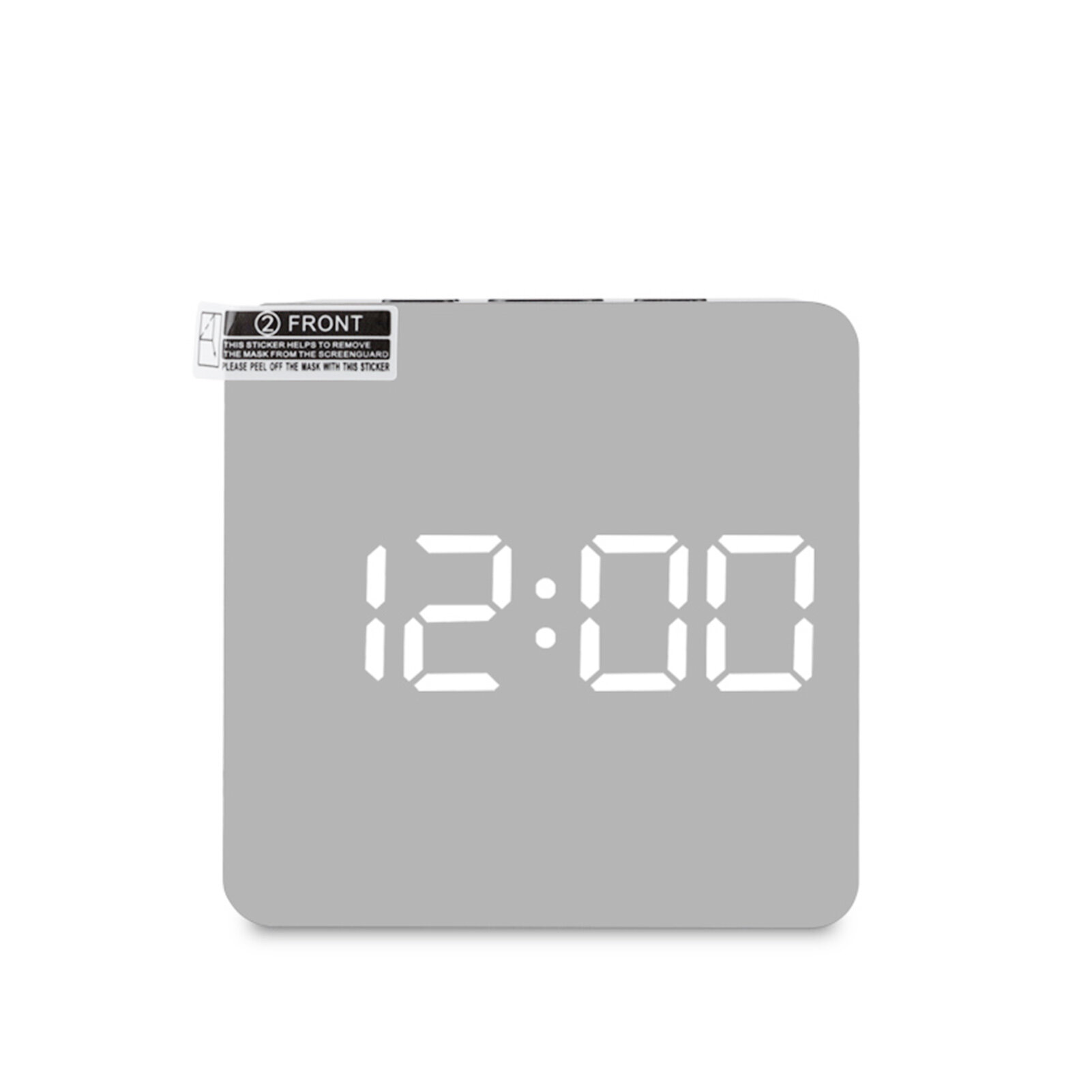 Цифровые часы с зеркалом LED, 12H/24H, будильник и функция перерыва, термометр для помещений °C/°F, регулируемая яркость LED, размер 81*81*34mm, вес 89g, источник питания 3*AAA батарейки или DC 5V, в комплект входят 1 часы, 1 USB кабель, 1 инструкция на