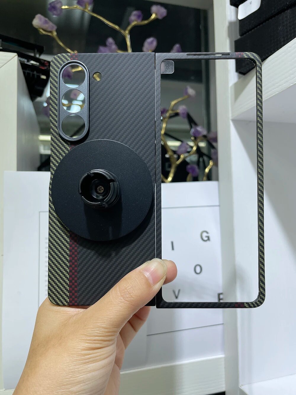 Чехол из углеродного волокна YTF-карбон для Samsung Galaxy Z Fold 6, чехол из арамидного волокна, ультратонкий чехол для телефона Z Fold 5, защищающий от падения 600DColor(Mag)Ring, For Z Fold 6