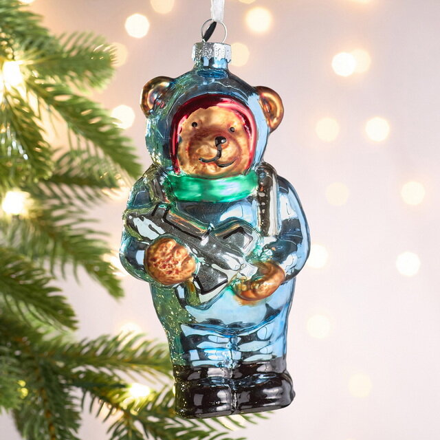 Елочная игрушка Мишка Космонавт 14 см в подарочной коробке, стекло, Winter Deco, 5030146