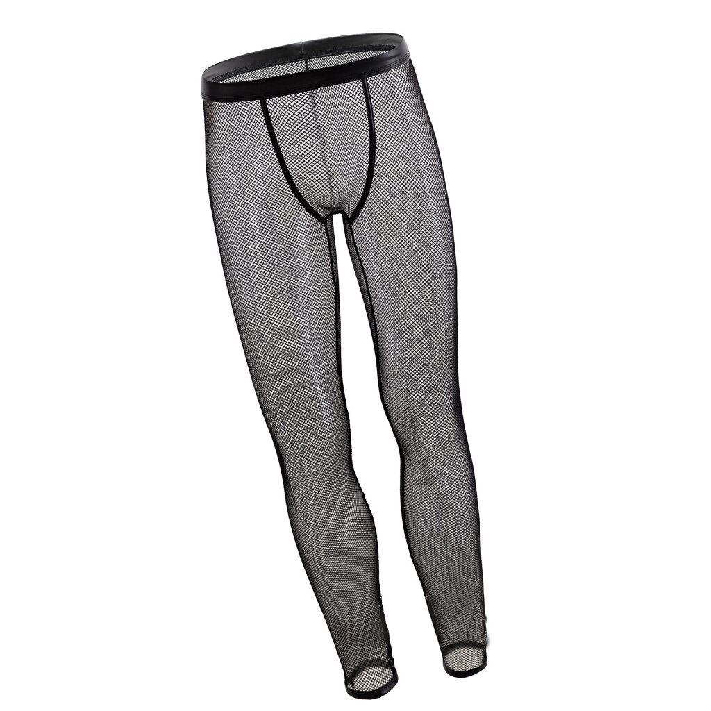 Мужские длинные брюки с сетчатым низом, ажурные колготки с выпуклым мешком-черный-XL