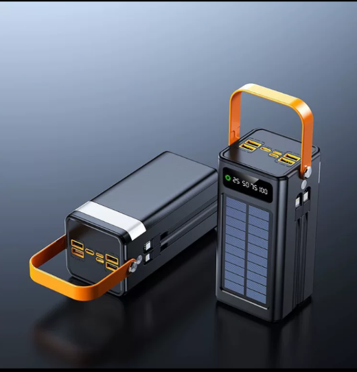 Повербанк 160000mah, поддержкаСолнечная зарядка, Быстрая зарядка телефона. с 4 разъёмами USB，чёрный