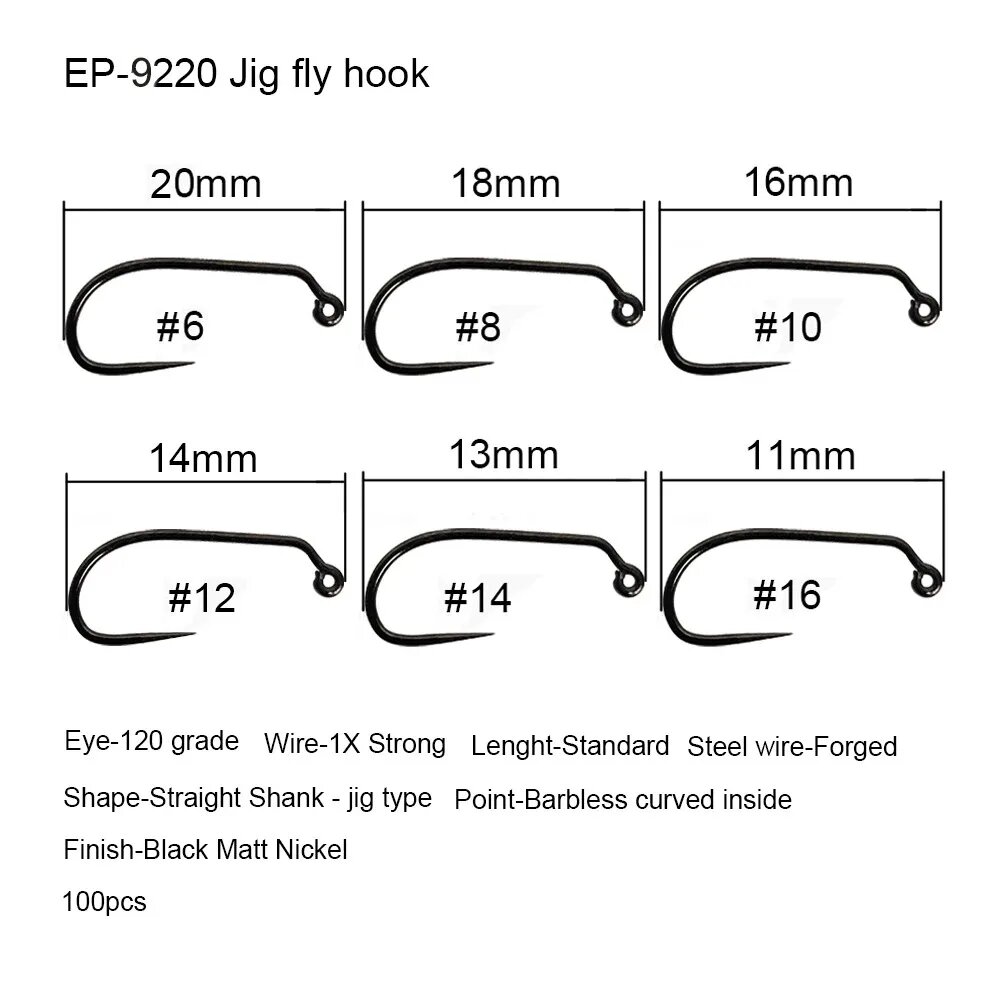 Eupheng 50 шт. Крючки для нахлыста Aventik 16, Jig fly hook 9220