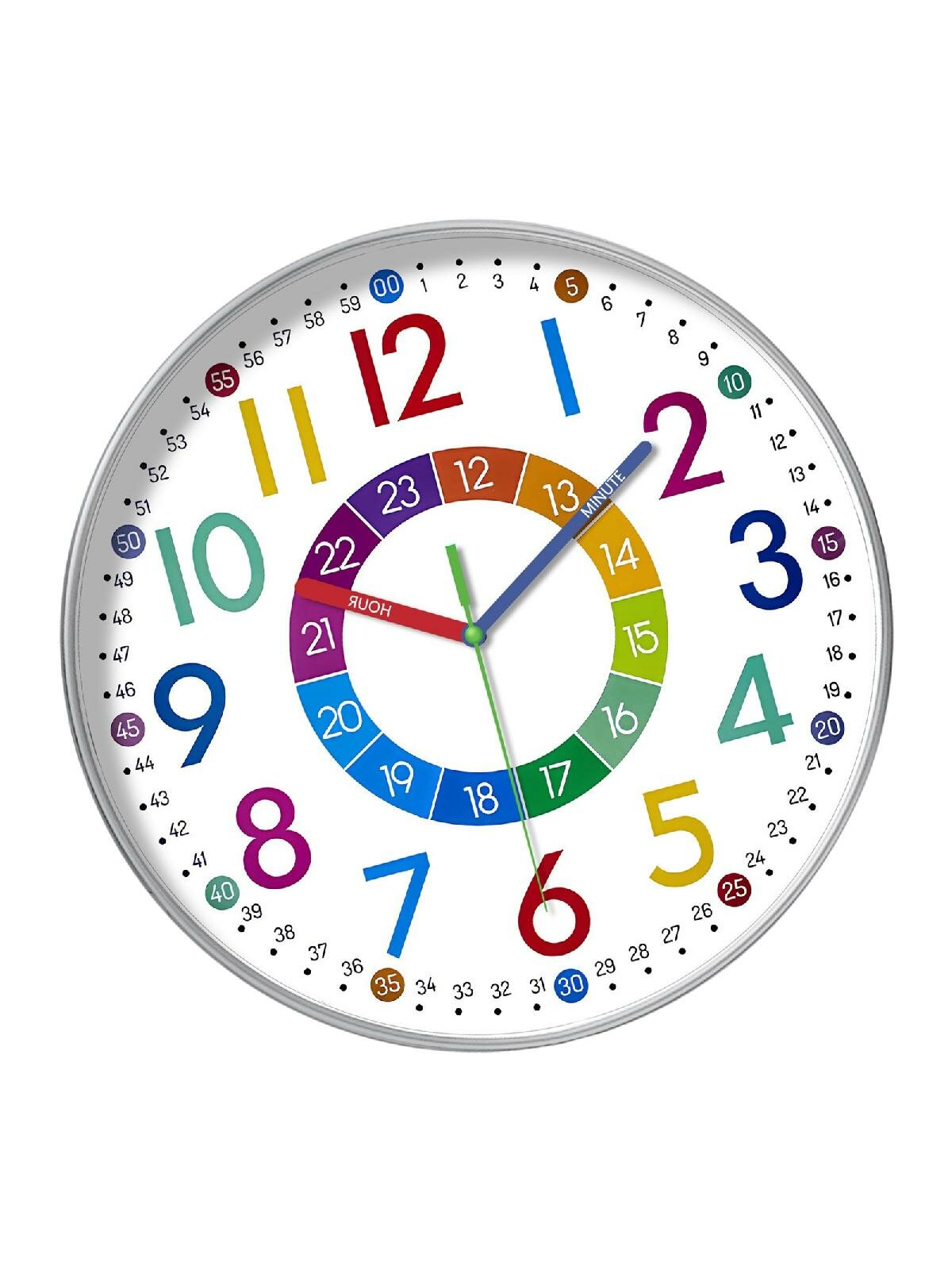 Бесшумные настенные часы для детской комнаты, красочные обучающие часы без наклеек