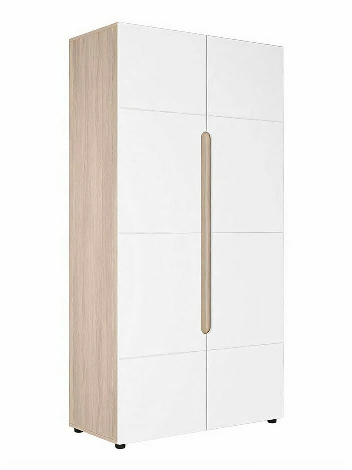 Распашной шкаф Палермо С со штангой, с полками, 107х51х207.8 см, Ясень Шимо светлый / Белый глянец
