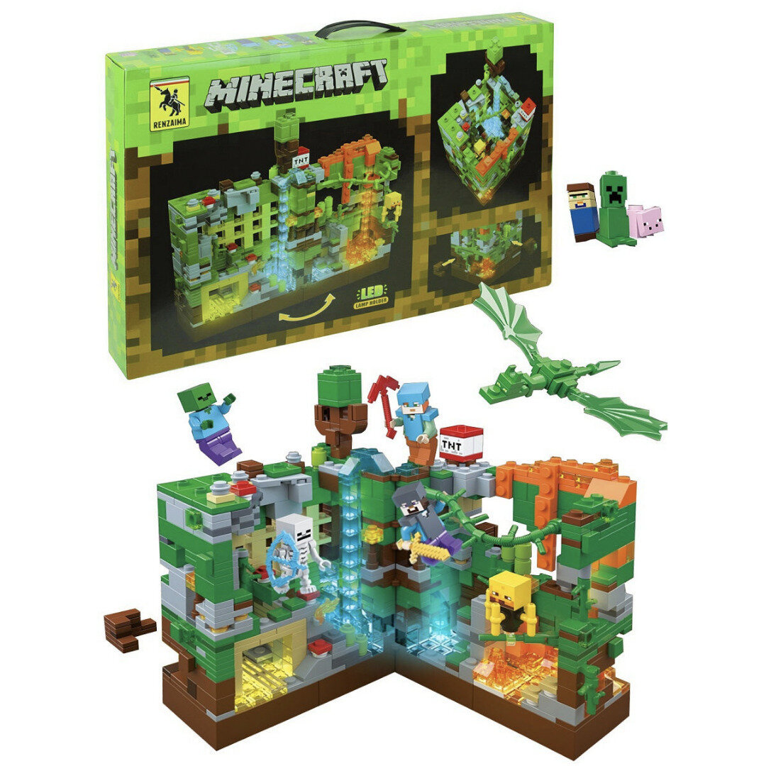 Конструктор Майнкрафт Зеленая крепость Джунгли с подсветкой / Minecraft 679 / 866 деталей