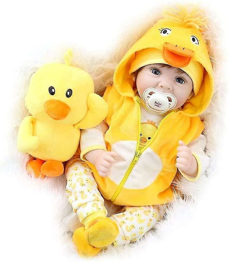 Кукла Возрожденная Детская Кукла 22 дюйма Реалистическая Рожденная Животная Мягкая Силиконовая Детская Кукла Тяжелая Возрожденная Девушка (Желтый)