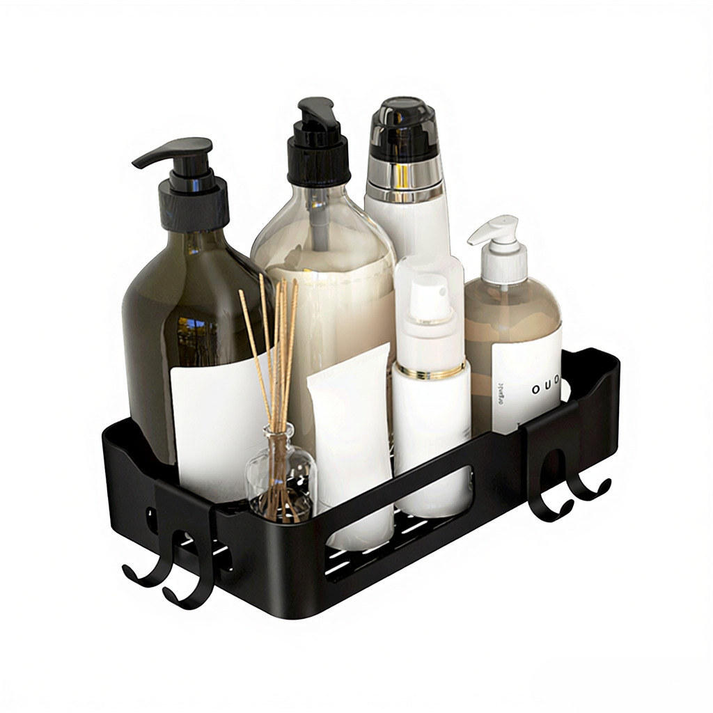 Держатель для душевой сетки с крюком, прозрачный неотрицательный суперклей, большой объем хранения, глубинные полки, нержавеющий сталь, антиржавый, стойкий, трехкрючковый, съемный дизайн, быстрая дренаж