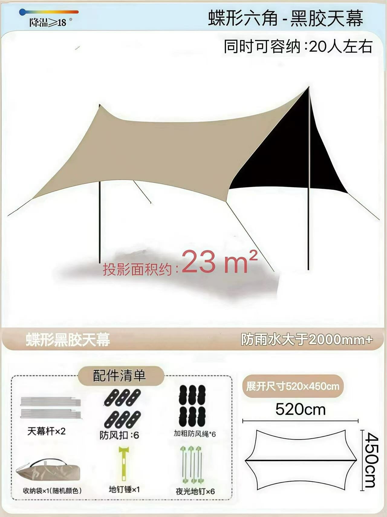 Виниловый большой тент-шатер, водонепроницаемый и солнцезащитный, для кемпинга на открытом воздухе, с большим пространством, восьмиугольный кемпинговый навес.