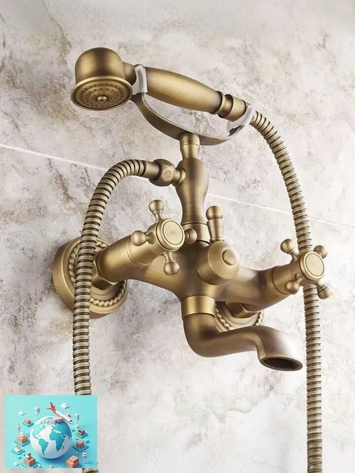Ретро-смеситель для ванны, ручной душ, старинный латунный смеситель для ванны, настенный ностальгический смеситель для ванны в ванной комнате