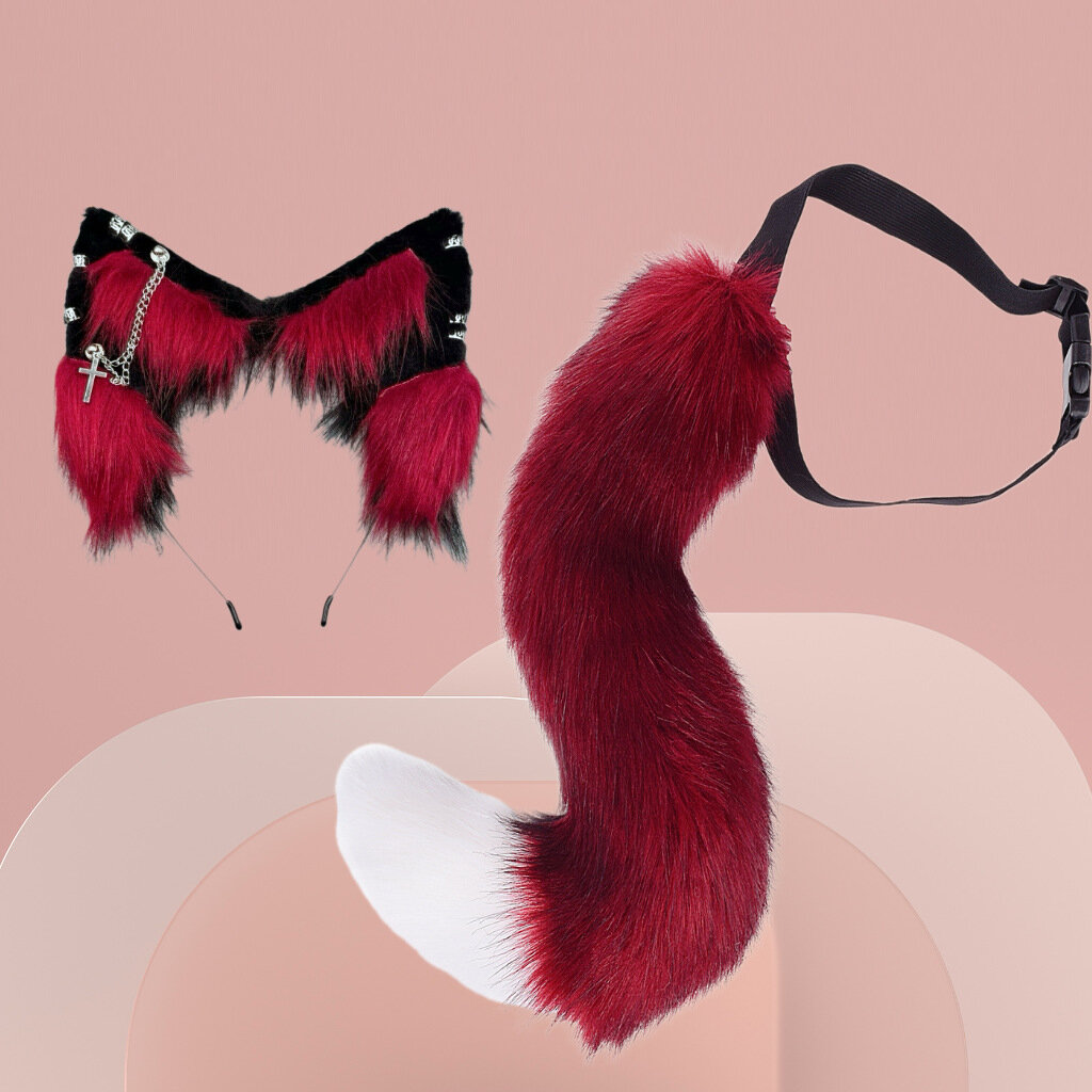 Набор повязок на голову с лисой, двухцветный градиент, японская лолита, кошачьи уши, плюшевые аксессуары для волос, ручная работа, реалистичные уши животных для женщин