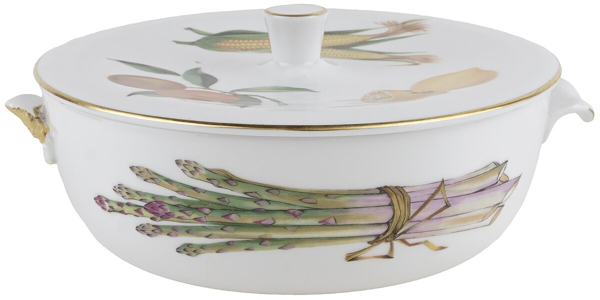 Блюдо глубокое с крышкой "Ившем". Фарфор Royal Worcester, Великобритания, конец 20 века (скол)