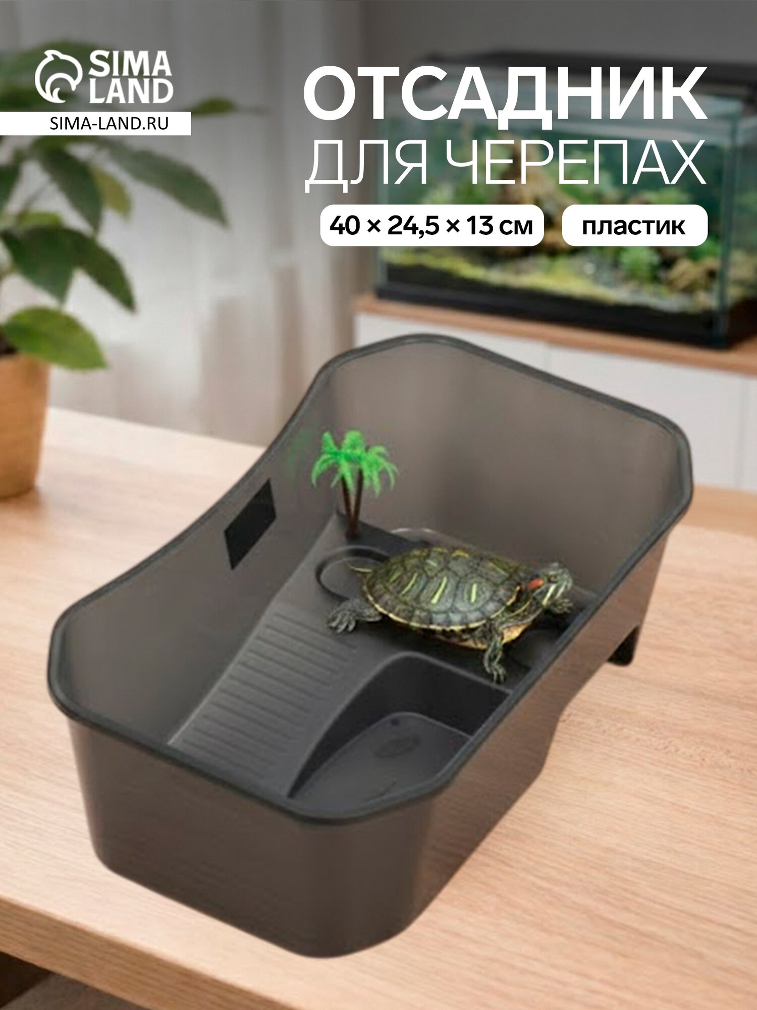 Отсадник для черепах, 40 х 24,5 х 13 см, черный