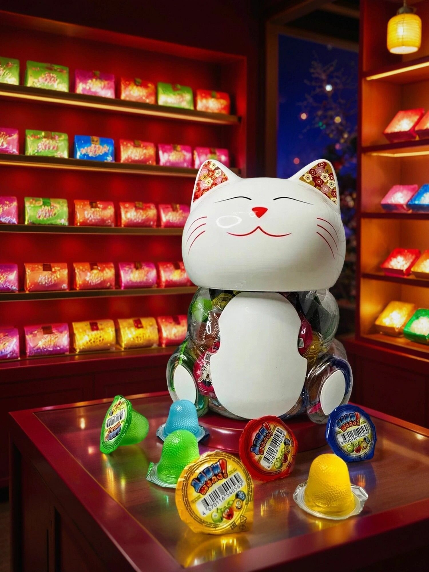 Ассорти желе со вкусом фруктов Дави желе! в копилке Белый Котик 100 штук 15г