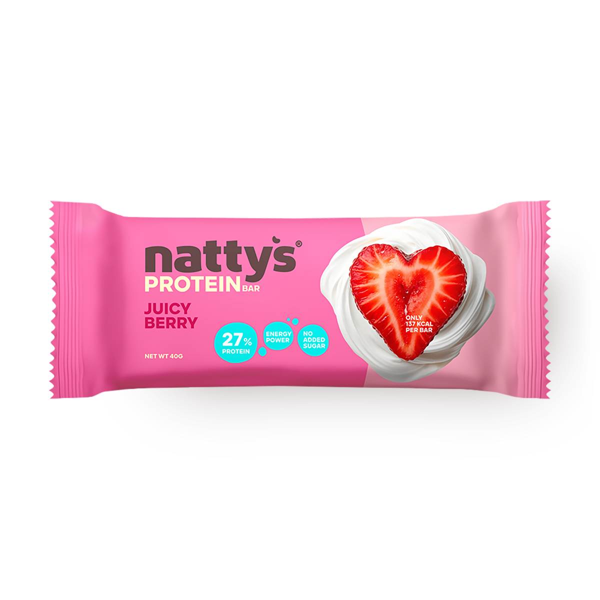 Батончик протеиновый Nattys Pro Juicy Berry клубника со сливками в молочном шоколаде без сахара