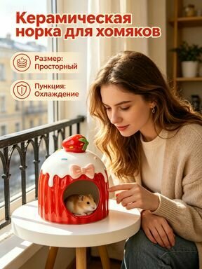 Керамическая норка для хомячка в милой форме - естественное охлаждение, идеальное укрытие жаркого лета, безопасное и модное