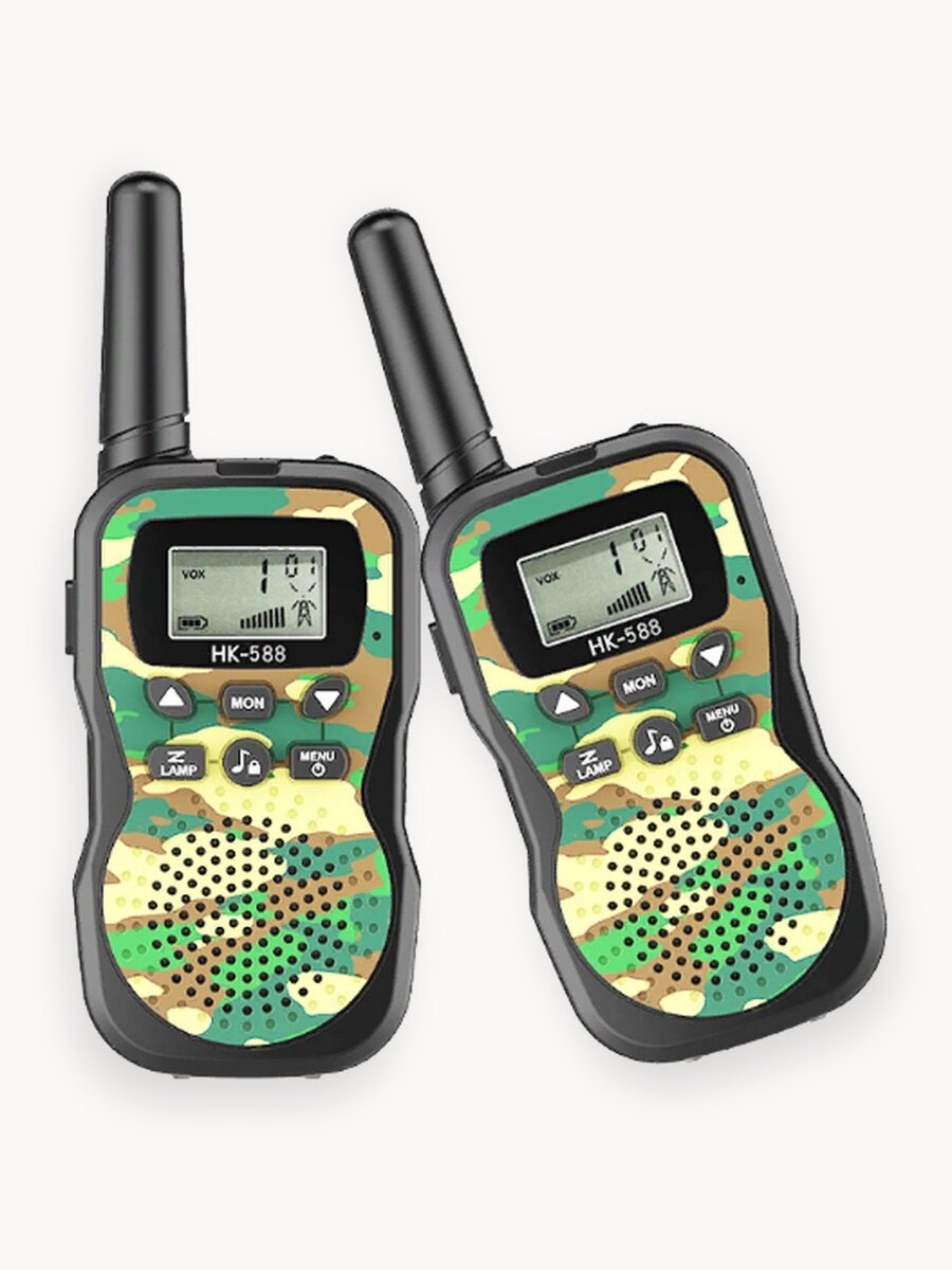 Портативная детская радиостанция MyPads в подарок работает от четырех батареек ААА с дисплеем и фонариком 22 частоты зеленый