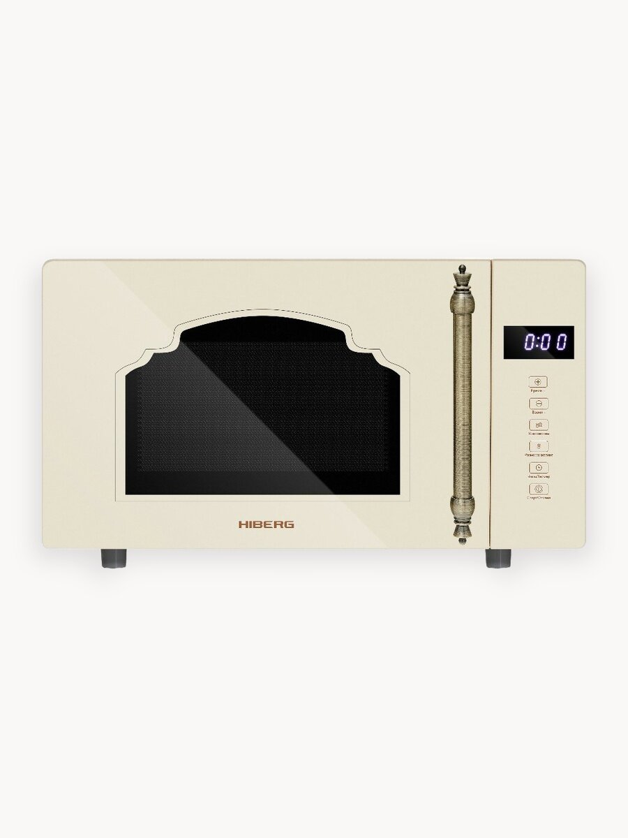 Микроволновая печь HIBERG i-VM 4088 YR, инверторная СВЧ с без поворотного стола, 20 л/800 Вт, сенсорная, бежевое стекло