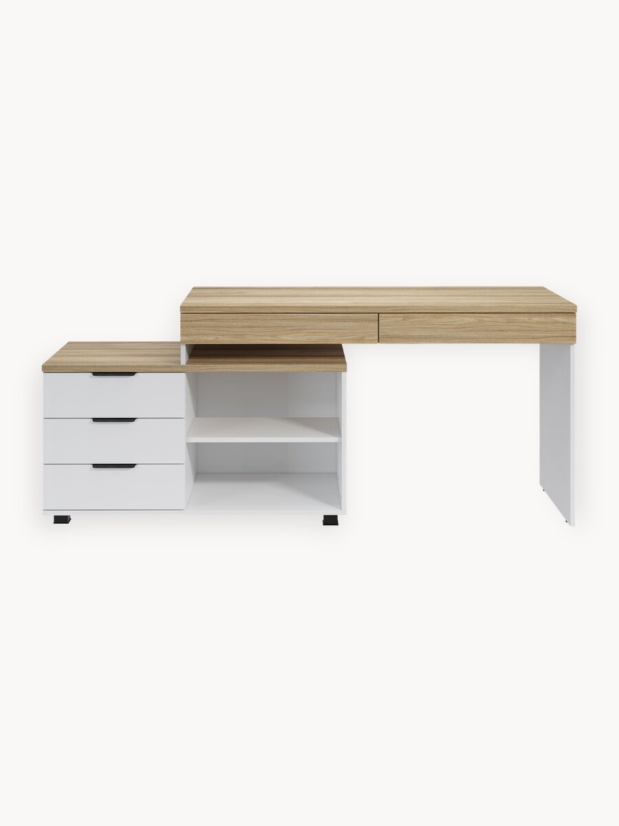 Стол угловой тумба слева Compass Скайлайт СЛ-21 Compass, 135х75.5х107, блэквуд ячменный/белый