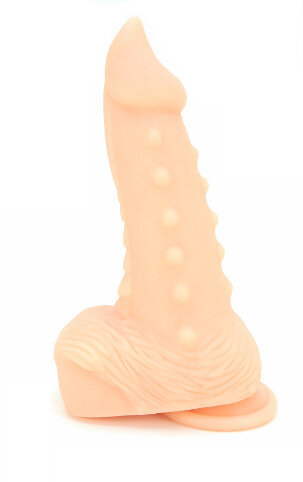 Фаллос дракона LMS с мошонкой 21 см длины и 5,5 см диаметра из силикона телесного цвета с вибрацией