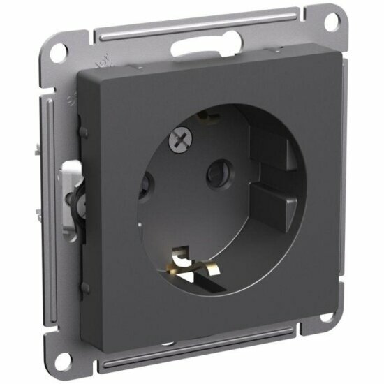 Розетка Systeme Electric (schneider Electric) AtlasDesign с заземл. со шторками 16А механизм базальт, ATN001445