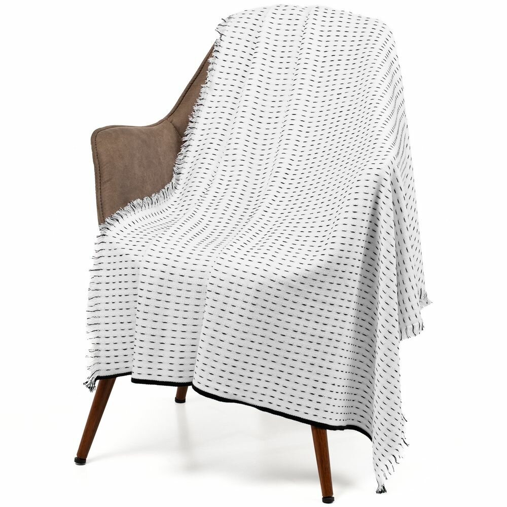 Плед Fringy, белый с черным, 110х170 см, акрил 100%, плотность 385 г/м²