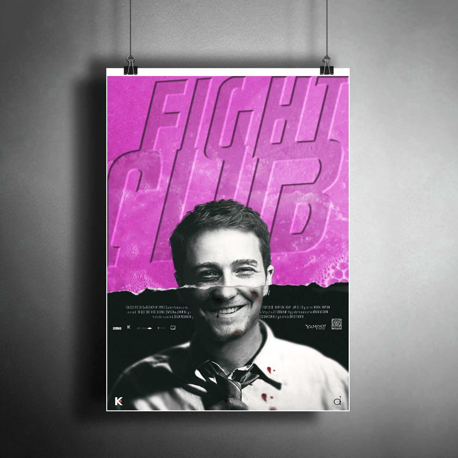 Постер плакат для интерьера "Фильм Дэвида Финчера: Бойцовский клуб. Fight Club. Актёры Эдвард Нортон, Брэд Питт" /A3 (297 x 420 мм)