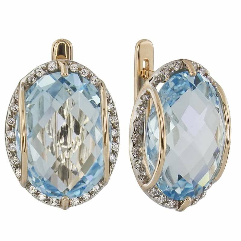 Серьги, красное золото, 585 проба, топаз