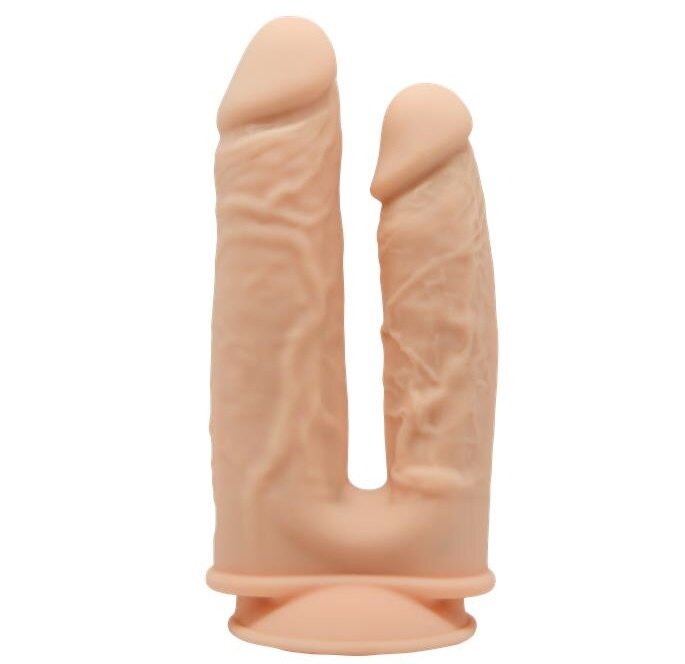 Двойной дилдо Adrien Lastic с вибрацией длина 19,5 см диаметры 3,5 см и 4,2 см из силикона телесного цвета