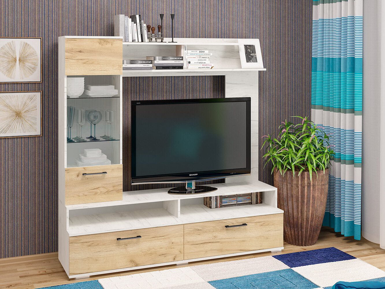 Гостиная МК "Пирамида" Ариэль, кр. светлый/кр. золотой, 165х165х46 см.