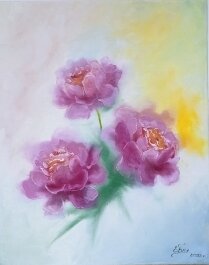 Картина Масло "Букет Бордовых Пионов", на Льняном Холсте, 50x40см