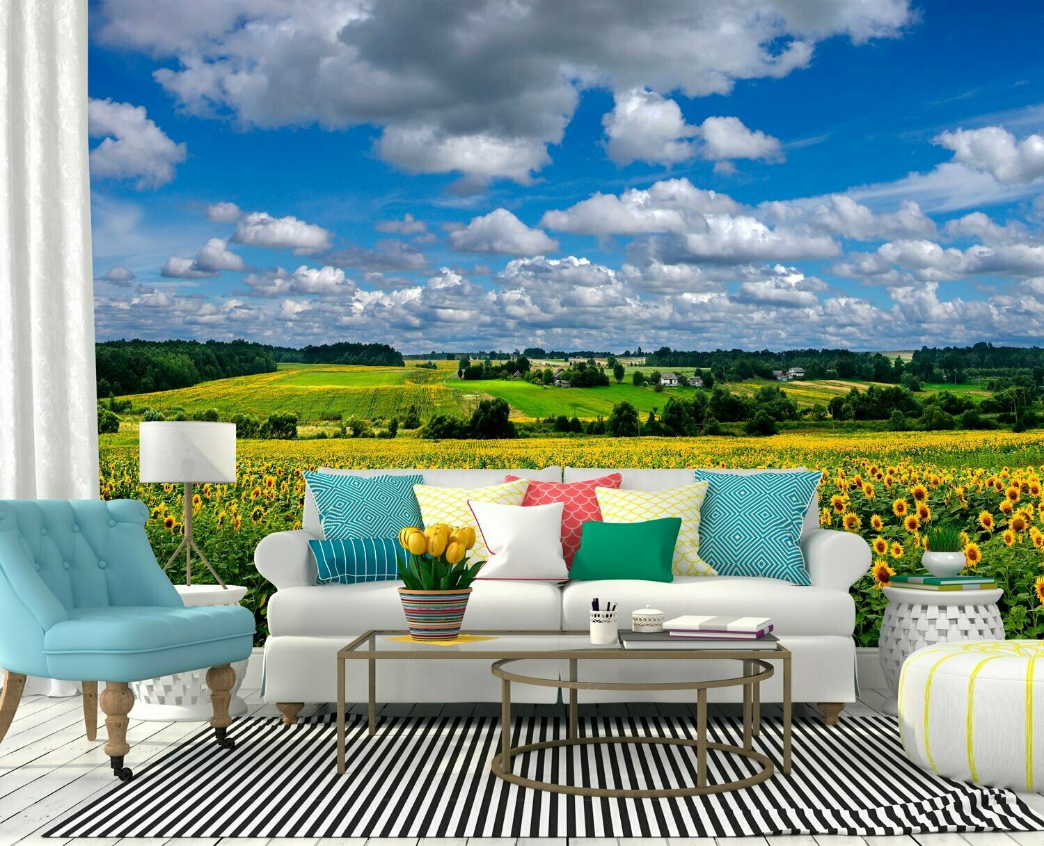 Фотообои на стену флизелиновые 3d HARMONY Подсолнечники в поле 400х270 см HD4-199 фото обои 3д
