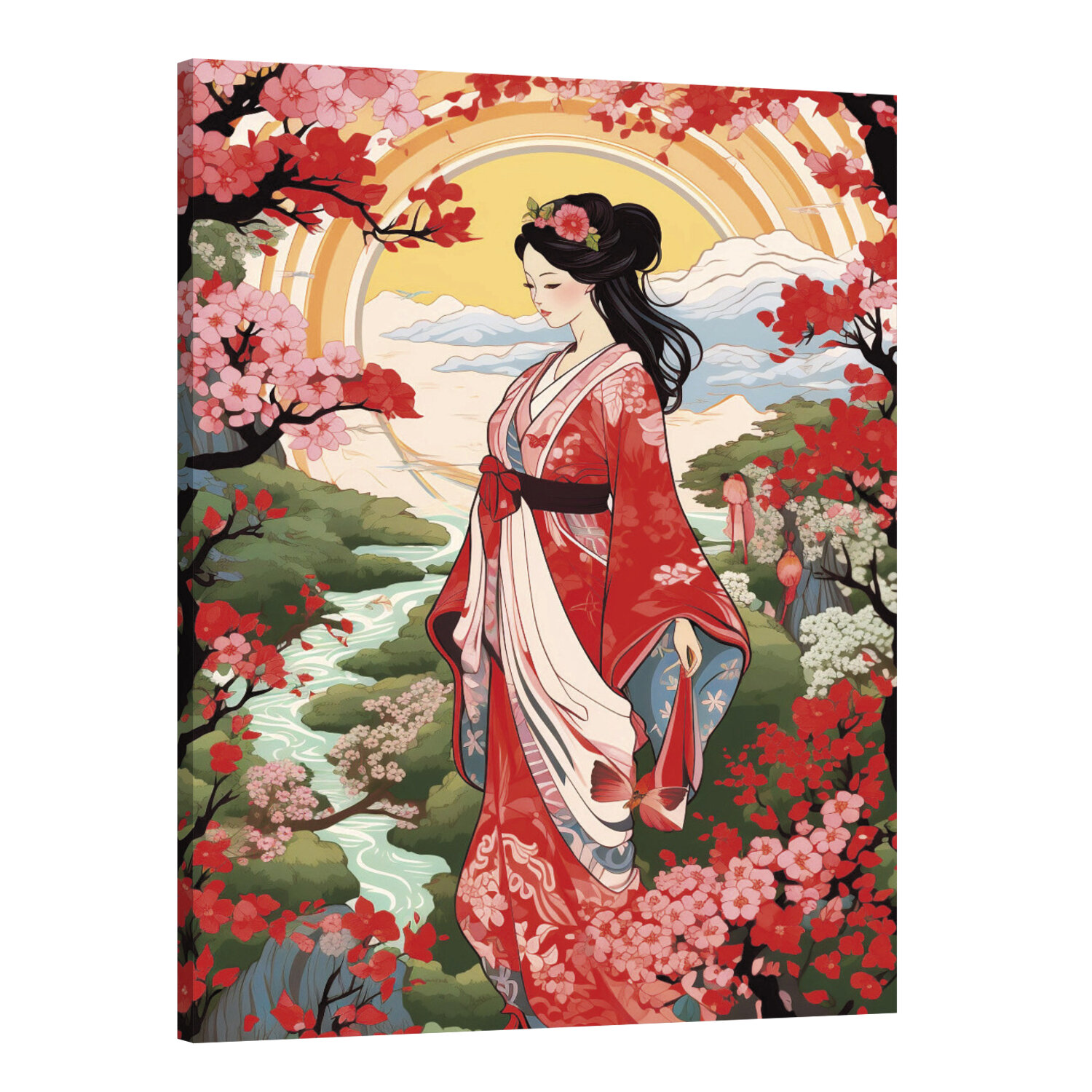 Интерьерная картина 50х70 "Гейша в саду: японская элегантность"