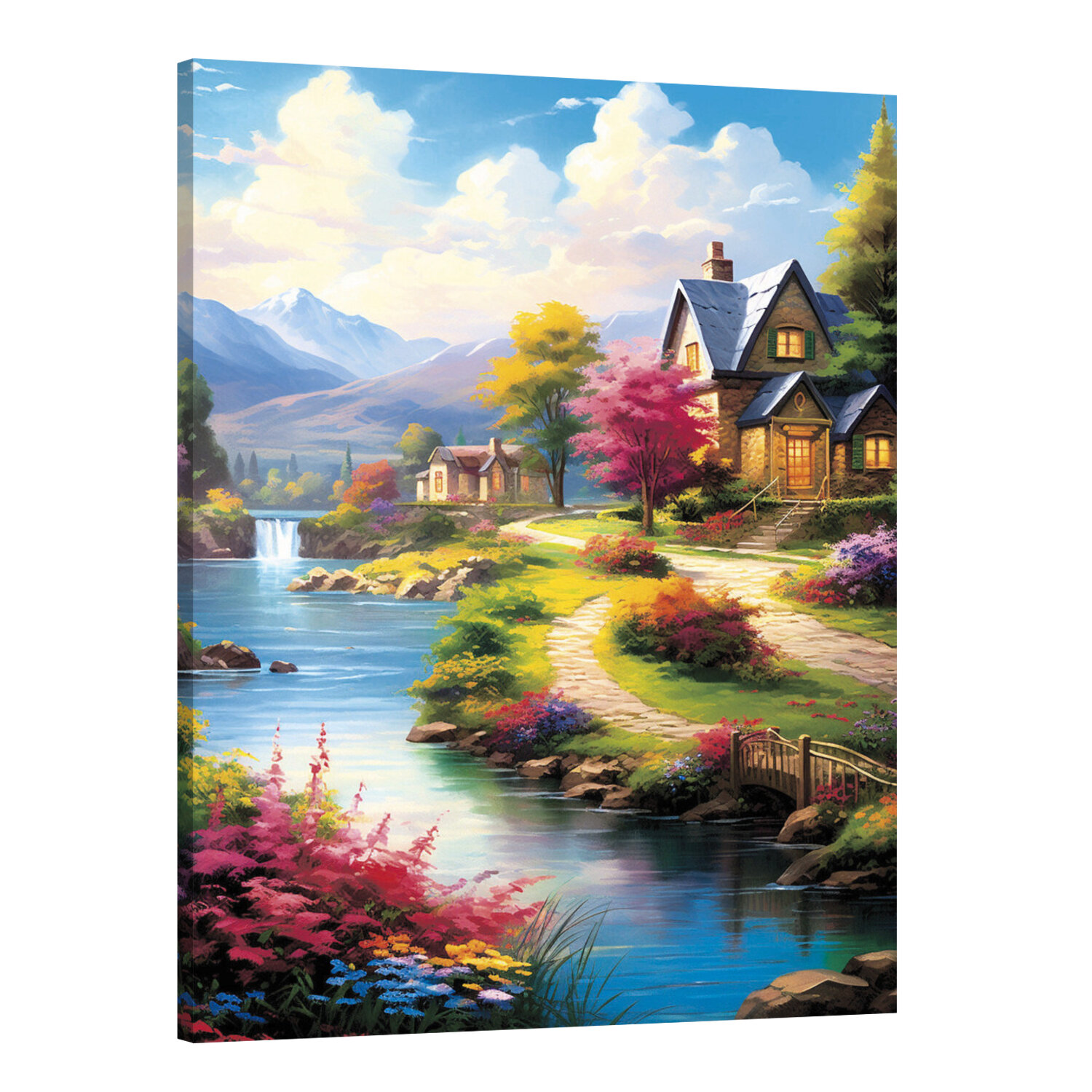 Интерьерная картина 50х70 "Домик у реки"