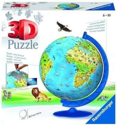 Пазлы 3D 180 деталей. Глобус. Детский мир (+аксессуары) (пластик) 12338, (Ravensburger)