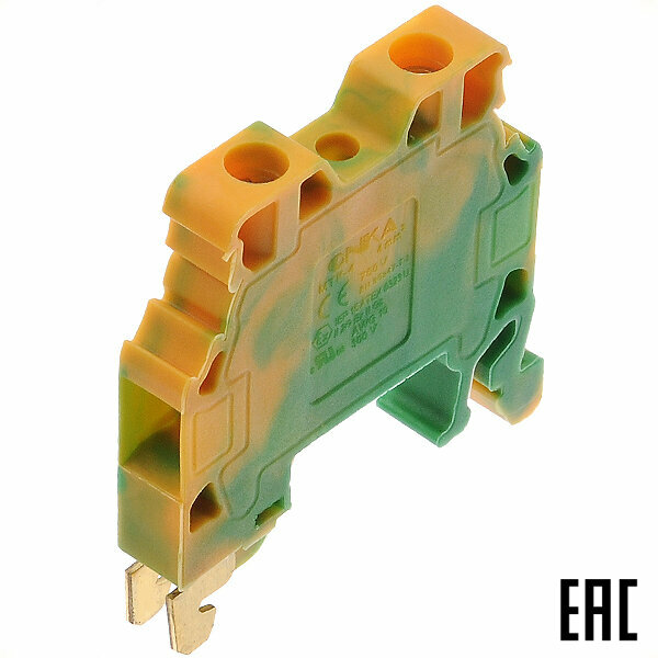 Клемма MTK 4 винтовая 1010220/ 1293 жёлто-зелёная 4мм2 750В ширина 7мм ONKA (3 шт. в комплекте)