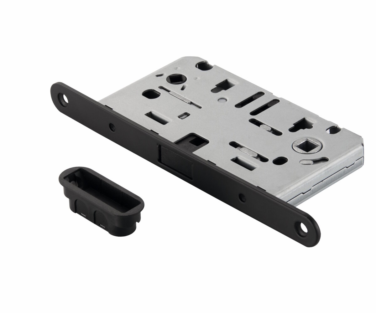 Дверная защелка магнитная WC Archie LM 5212 OL BL (матовый черный) под ручку и сантехническую завертку