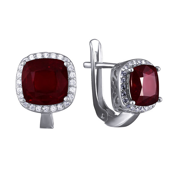 Серьги, серебро, 925 проба, фианит, рубин