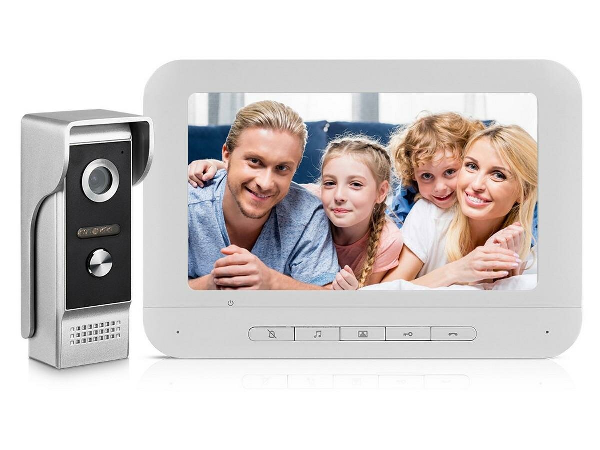 EP-7100 (W) (I30440N) комплект домофона с вызывной панелью. 7-дюймовый (18 см) цветной монитор с функцией открытия электрозамка