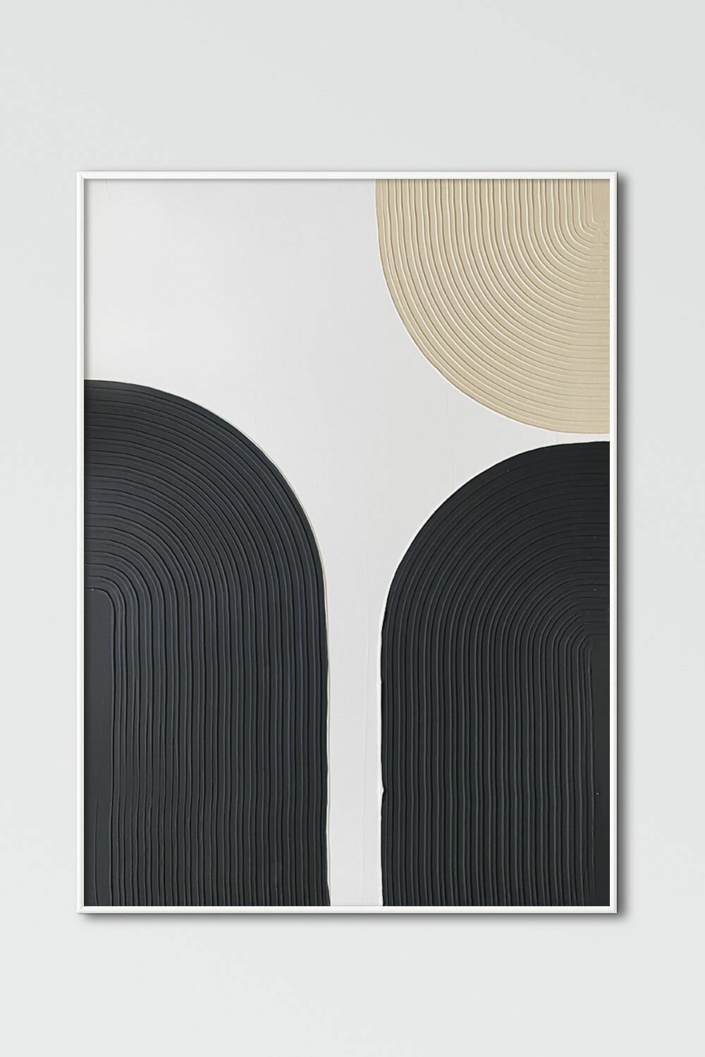 Картина на стену рельефная DECORMARKT Арки бежевые и черные №2, в белой рамке 50х70 см