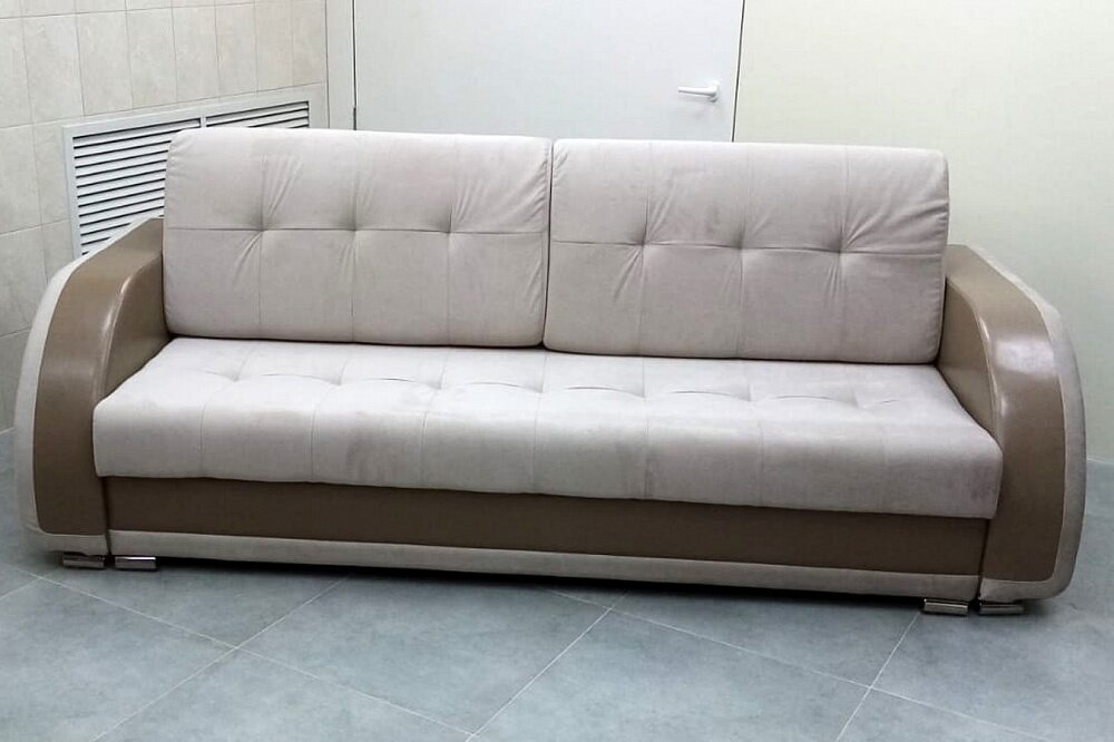 Прямой диван Турин Люкс Бежевый Велюр, еврокнижка, 243х105х99 см, с ящиком для белья